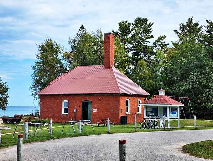 Practical meets picturesque with these vintage bike racks, where modern visitors can secure their cycles while exploring this maritime treasure from a bygone era.