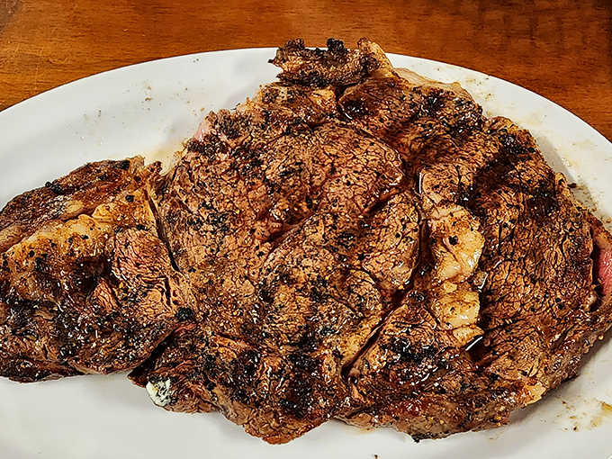 This beautifully charred ribeye shows serious grill skills, with marbling that promises flavor in every single bite you take.