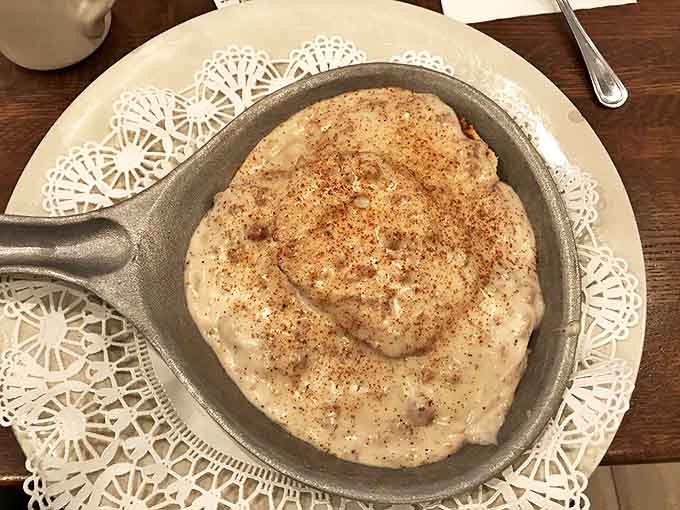 Biscuits swimming in peppery gravy create the kind of comfort food that makes you understand why people write love songs.