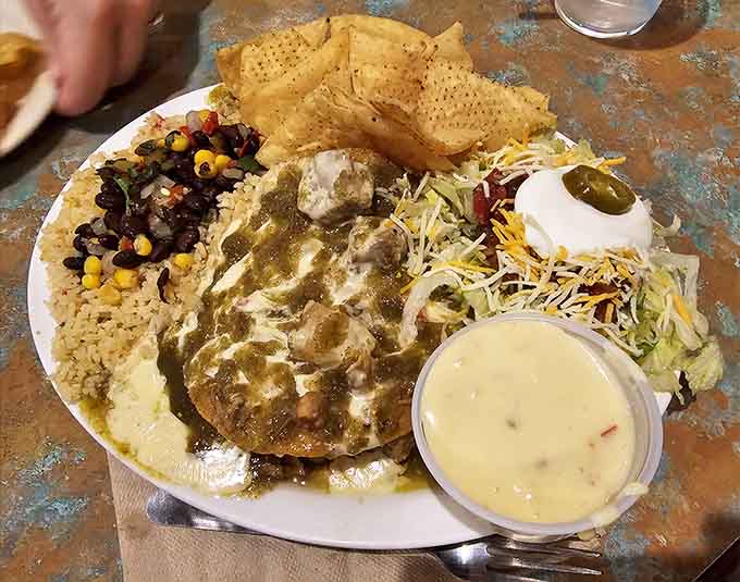 Rice, beans, and enchiladas form the holy trinity of satisfying Southwestern comfort food here.