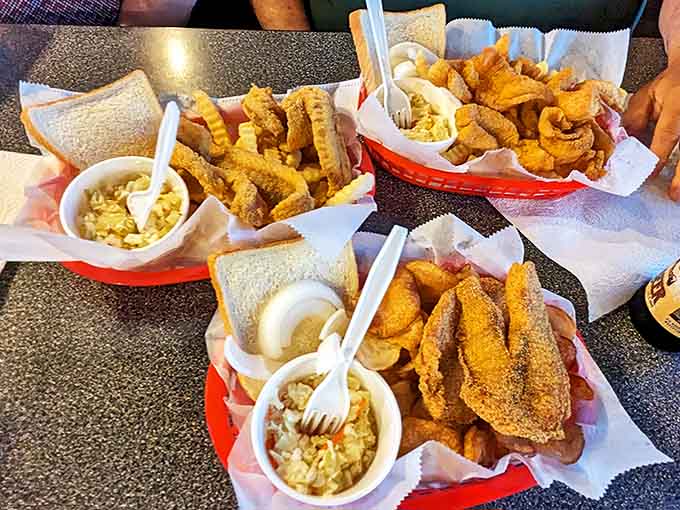 Multiple baskets of fried goodness mean nobody's fighting over the last piece, which is good for family harmony and digestion.