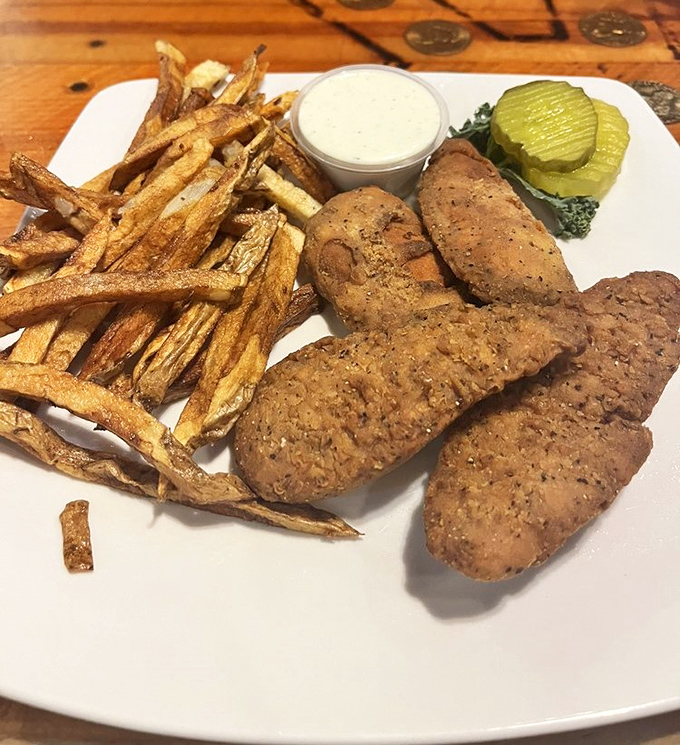 Crispy on the outside, tender within – these chicken fingers make you wonder if the bird really did try crossing that road.