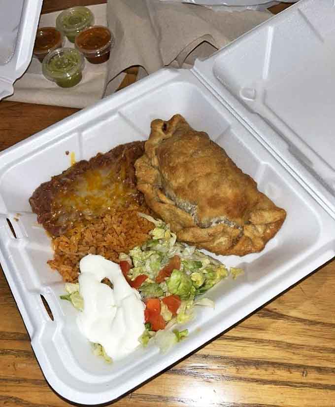 This chimichanga dinner plate is proof that good things come to those who order generously and eat enthusiastically.