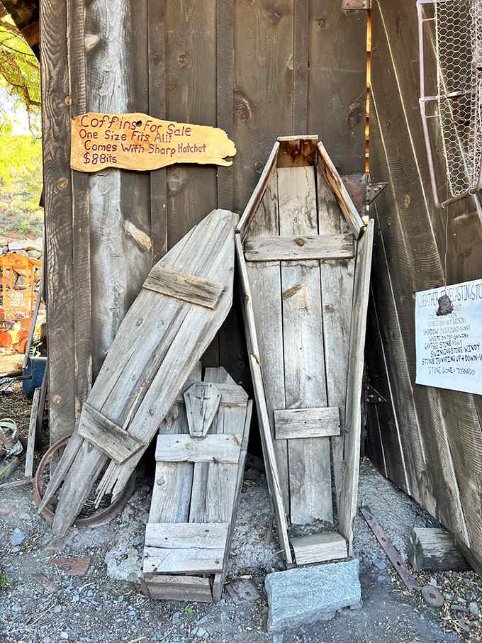 "Coffins for Sale &ndash; One Size Fits All" &ndash; frontier humor tackles mortality with the same directness miners approached their dangerous profession.