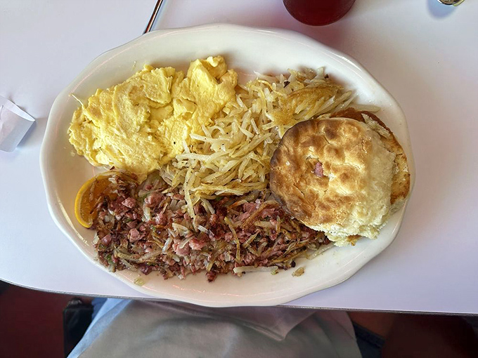 House-made corned beef crisped on the griddle with potatoes &ndash; this is what breakfast dreams are made of.