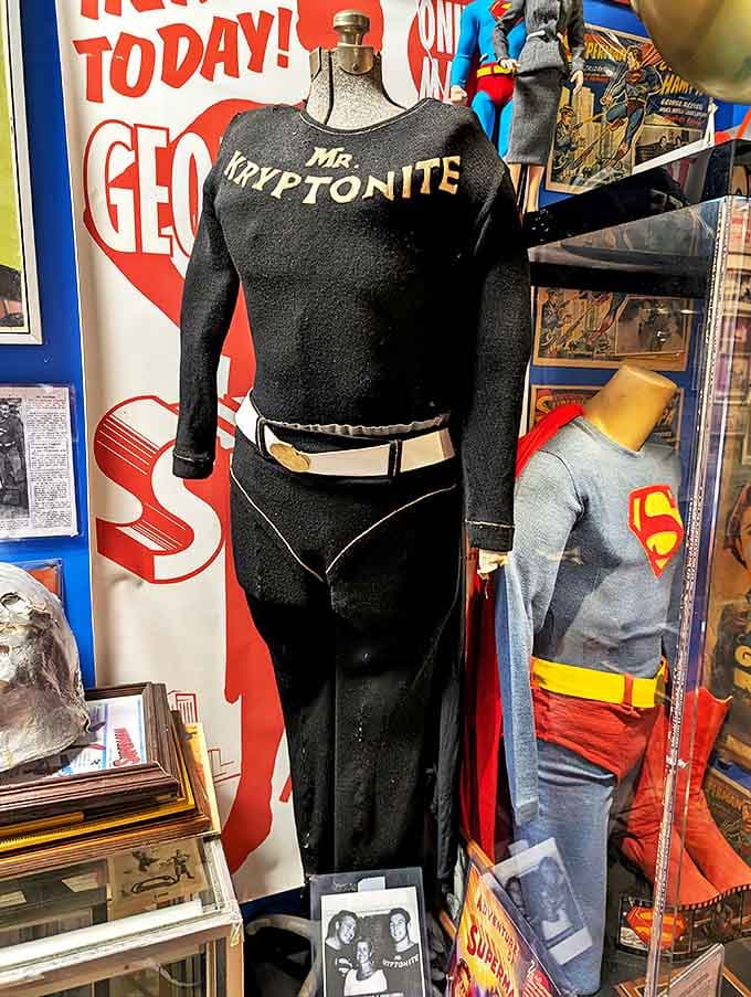 Original costumes and memorabilia line the walls like a superhero's walk-in closet, each piece representing a different era when actors squeezed into spandex for truth and justice.