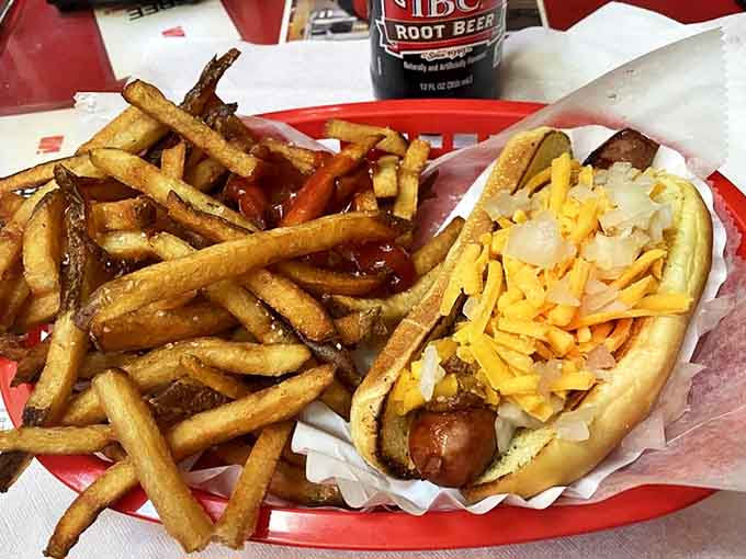 The "Dixie" dog takes center stage alongside a supporting cast of hand-cut fries &ndash; a classic American duo elevated through quality ingredients and loving preparation.