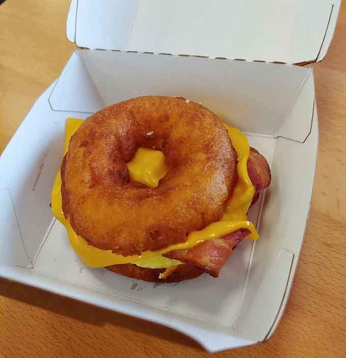 Who says donuts can't be breakfast? This bacon, egg, and cheese situation proves otherwise brilliantly.