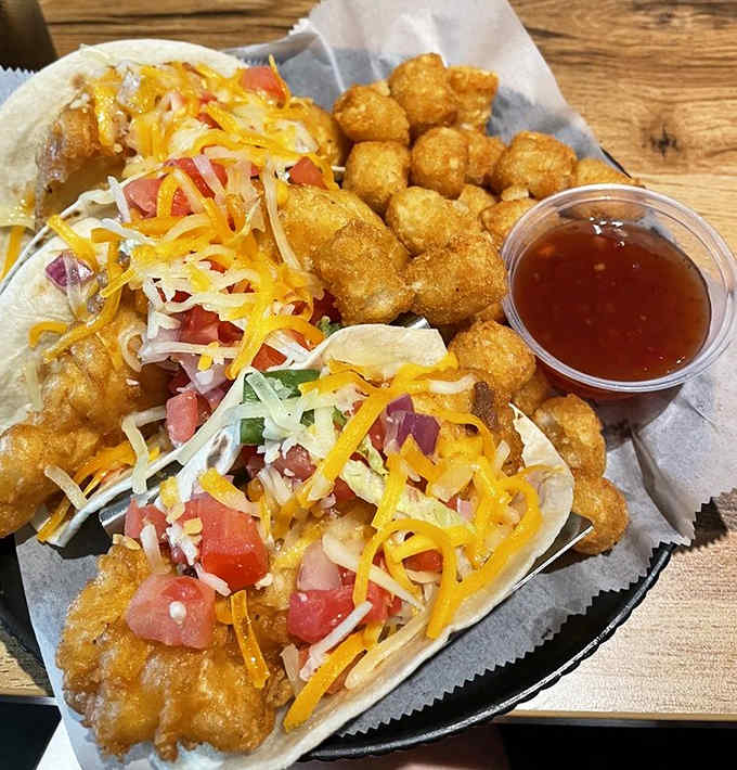 Fish tacos that prove fusion food can be both fun and absolutely delicious when someone knows what they're doing.