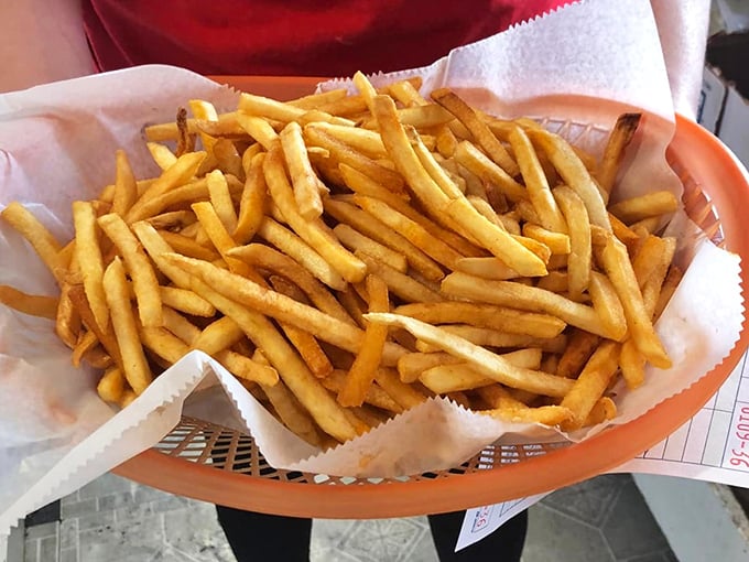 Ned's famous fries &ndash; crispy on the outside, fluffy inside, and generous enough to make sharing optional but never mandatory.