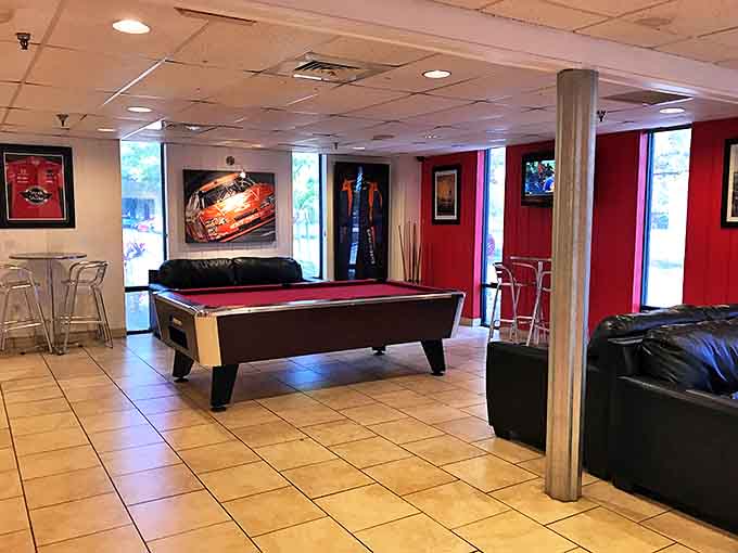 When not burning rubber, visitors can rack 'em up at the pool table &ndash; a different kind of precision sport for when your forearms need a break.