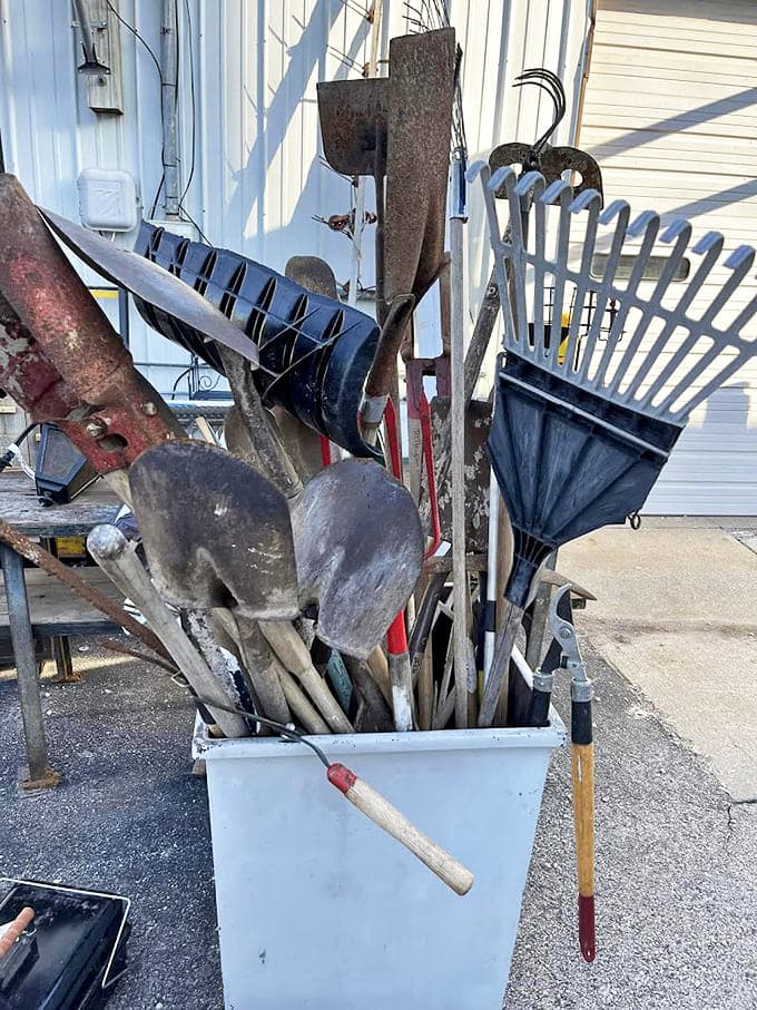 These weathered implements have stories to tell and dirt still to move. Tools from an era when "built to last" wasn't just a marketing slogan.