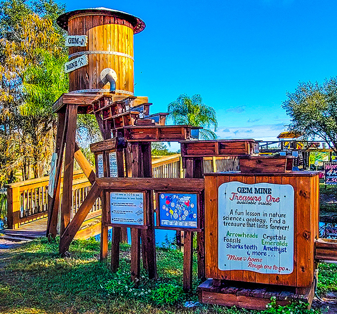 The Gem Mine attraction invites treasure hunters of all ages to sift for sparkling souvenirs &ndash; educational geology disguised as fun.