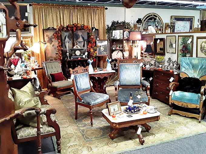 A living room tableau frozen in time, where every cushion and lampshade whispers tales of cocktail parties from bygone eras.