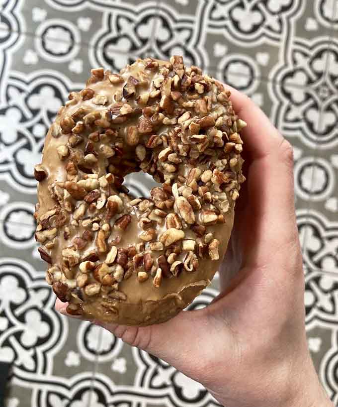 Pecans and glaze create a crunchy, sweet combination that makes you wonder why anyone settles for plain donuts.