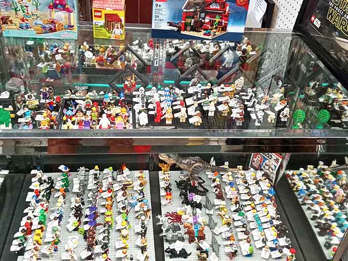 Tiny LEGO figures create a colorful army of nostalgia, each minifigure a miniature masterpiece of childhood joy.