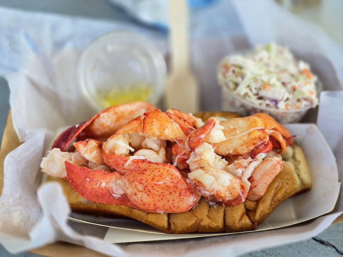 Lobster roll nirvana &ndash; sweet, tender meat barely dressed, letting the ocean-fresh flavor shine in a perfectly toasted bun.