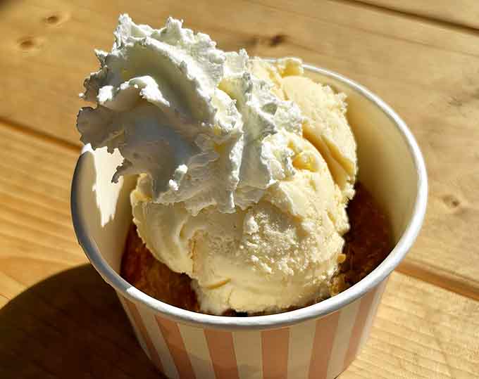 Wild Maine blueberry pie topped with ice cream and whipped cream is the sweet ending your seafood feast absolutely deserves.