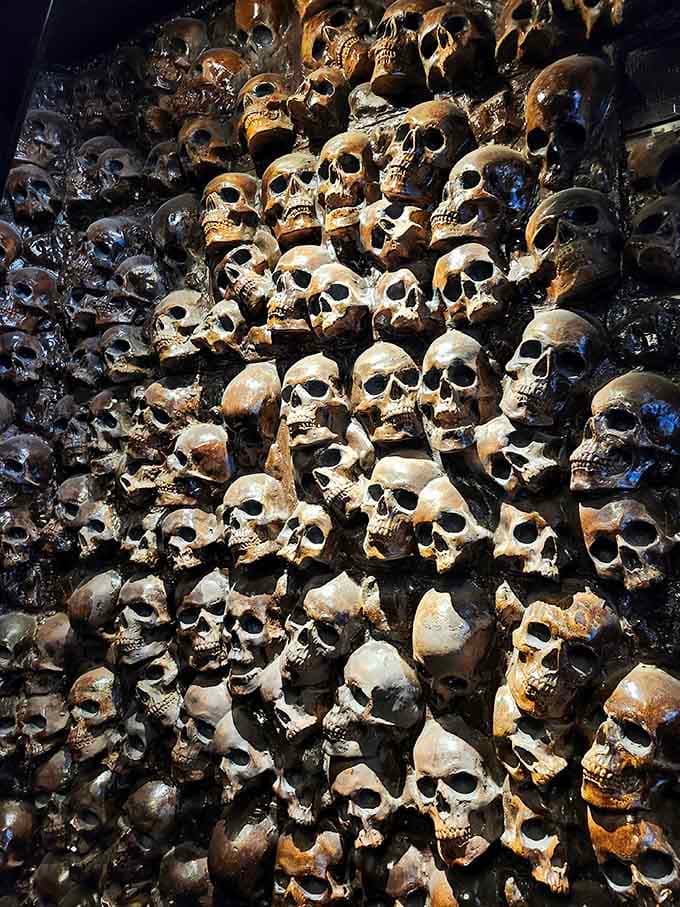 This haunting display of skulls serves as a sobering reminder of torture's countless victims throughout history, each representing a real human life.