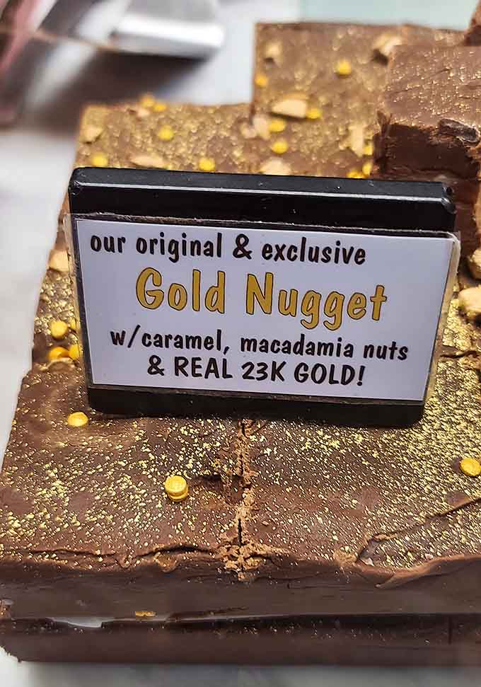 Real 23-karat gold makes this nugget genuinely precious, combining caramel and macadamia nuts with actual edible luxury.
