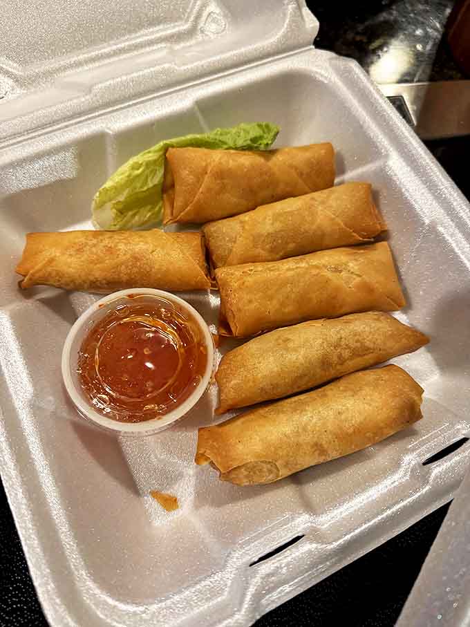 Spring rolls lined up like delicious little soldiers, ready to lead the charge against your hunger with their crispy, golden armor.