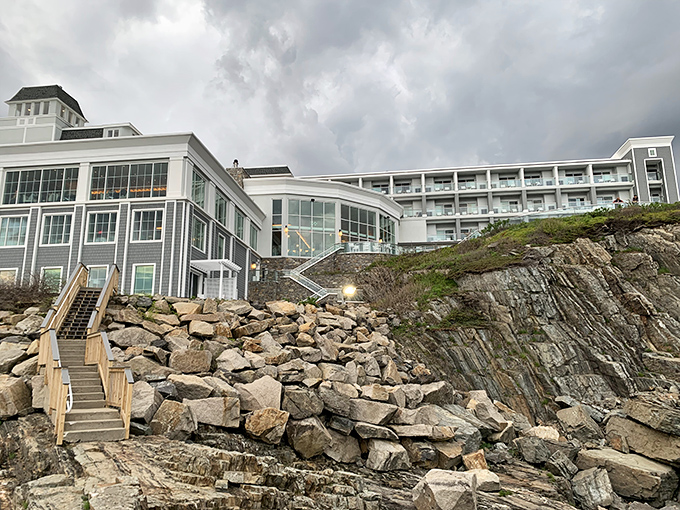 The resort's elegant entrance promises what lies beyond &ndash; a perfect marriage of Maine's rugged beauty and refined luxury.