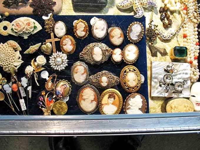 A constellation of vintage brooches &ndash; because sometimes your cardigan needs a little sparkle with a side of history.