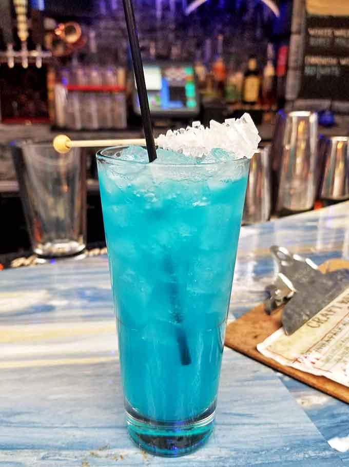 Electric blue and refreshing as a power-up! This vibrant concoction might just give you the extra life you need for one more game.