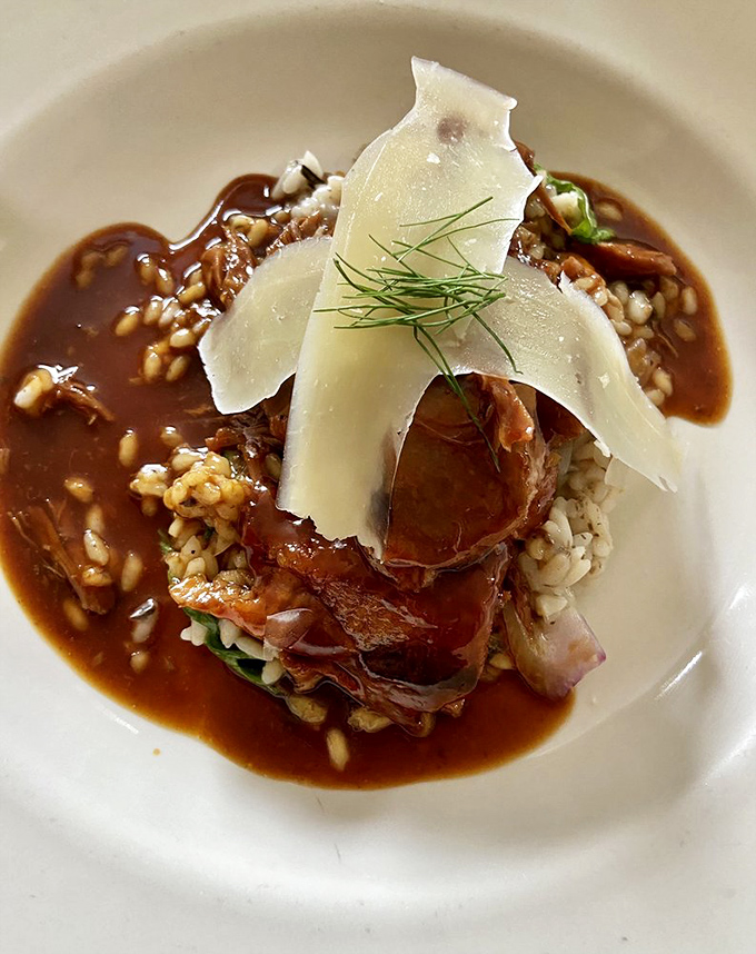 The dish that launches a thousand return visits, succulent duck nestled on risotto with a sauce that should be bottled and sold.