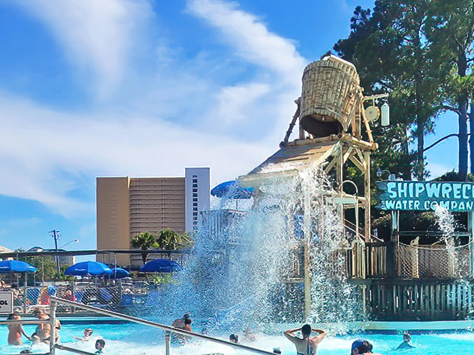 The Tipping Bucket: That magical moment when hundreds of gallons transform perfectly dry visitors into human sponges in seconds flat.