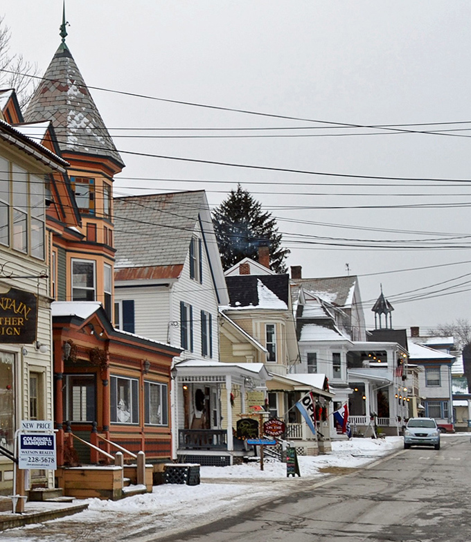 Even in winter, Chester's historic district maintains its storybook charm, with snow-dusted rooflines accentuating the architectural details of another era.