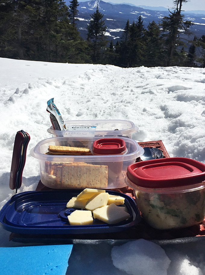 Winter transforms Mount Pisgah into a snowy wonderland, where simple pleasures like cheese and crackers taste like gourmet fare.