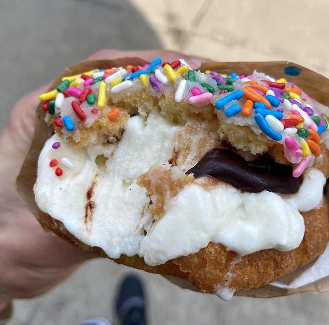 Those rainbow sprinkles add crunch, color, and the kind of joy that makes you temporarily forget about adult responsibilities and tax deadlines.