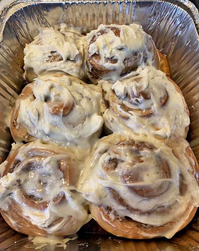 Cinnamon rolls this size require their own zip code and possibly a forklift, but mostly they require your immediate attention.