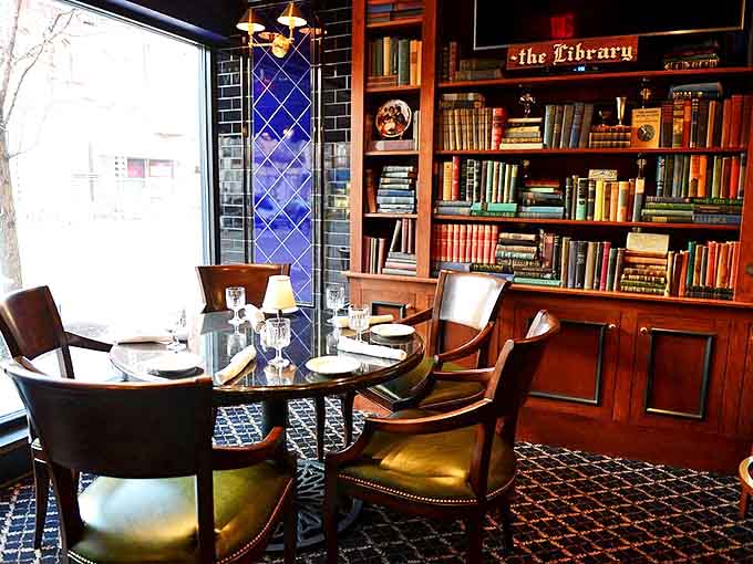The Library dining area invites intimate conversations between bites, surrounded by books that have witnessed countless special occasions.