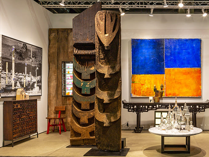 Modern art meets ancient craftsmanship in a conversation across centuries, proving good design never goes out of style.