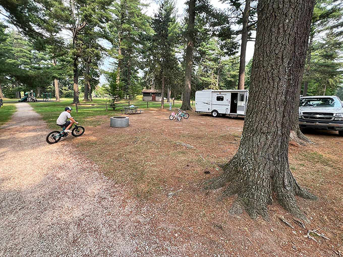 Biking through the campground creates those quintessential childhood memories &ndash; freedom on wheels with the scent of pine and promise of beach time ahead.