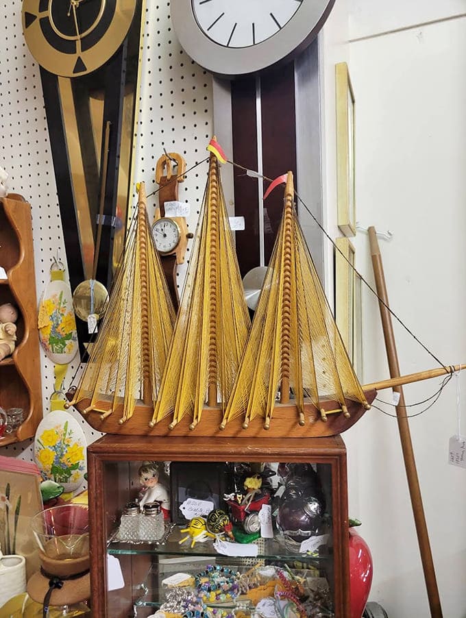 This handcrafted sailboat model represents hundreds of hours someone spent not staring at a screen, and it shows in every detail.