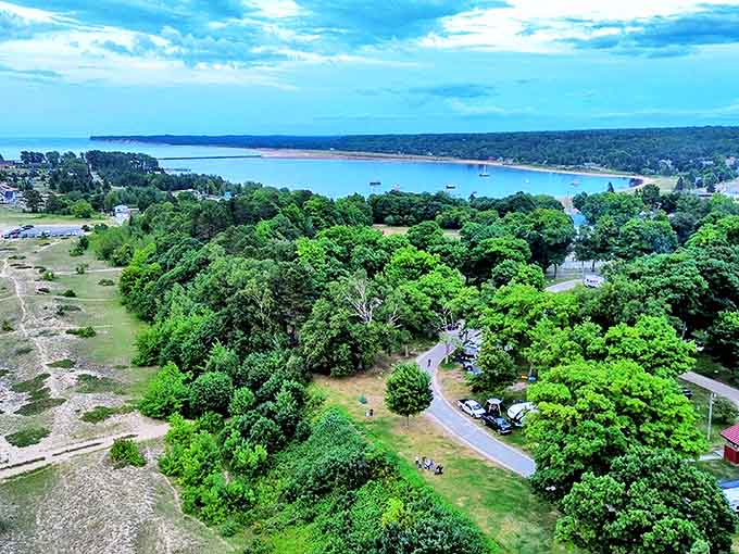 Bird's eye bliss: The thin peninsula creates a perfect balance of Lake Michigan's vastness on one side and harbor tranquility on the other.