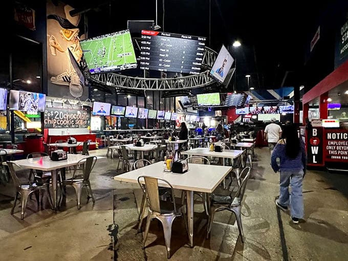 Where sports fans refuel between adventures, surrounded by enough screens to make NASA jealous and comfort food that tastes even better after dominating at air hockey.