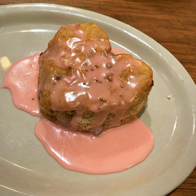 A heart-shaped biscuit drizzled with pink icing that doesn't just feed your stomach but speaks directly to your soul.