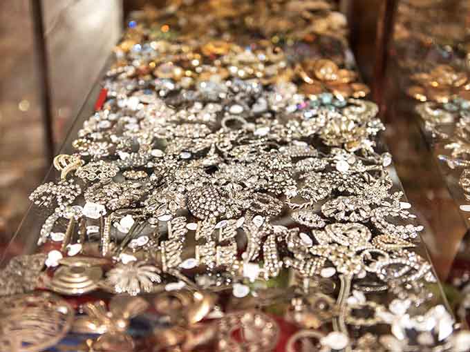 Treasure hunters will swoon over display cases glittering with rhinestones and costume jewelry spanning a century of accessorizing.