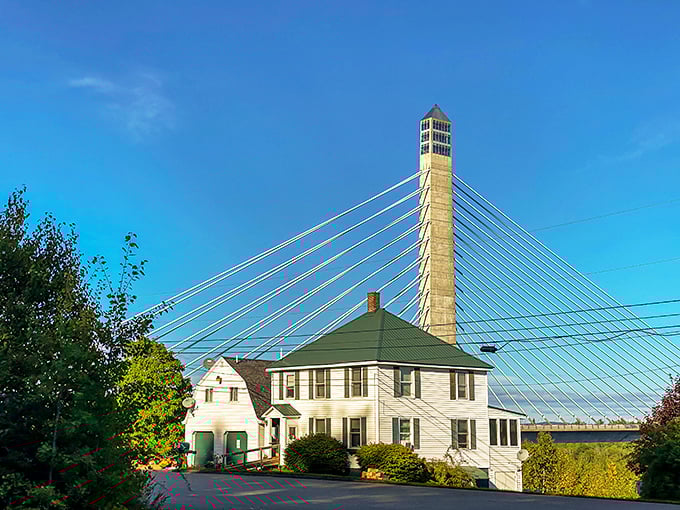 The bridge's towering presence commands attention from every angle &ndash; a modern colossus standing sentinel over Maine's historic waterway. 