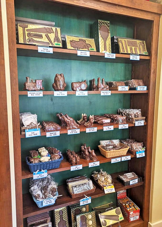 Whimsical chocolate animals and shapes prove Marie's artisans are sculptors working in a medium that happens to be delicious &ndash; edible art at its finest.