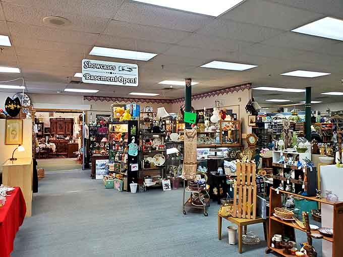 The "Showcases Basement Open" sign promises even more treasures below &ndash; like discovering a secret level in an already fantastic game.