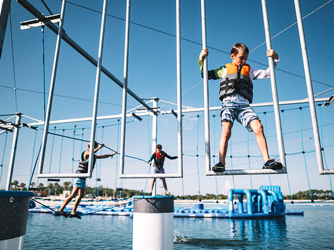 The suspended rope course: where upper body strength goes from "theoretical concept" to "urgent necessity" in about three seconds flat.