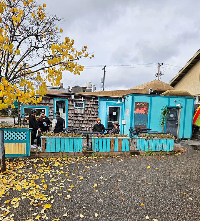 Victor's bright turquoise exterior is as cheerful and inviting as the Cuban flavors served inside.