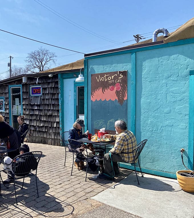 The outdoor pergola creates a perfect spot for enjoying Cuban cuisine on a sunny day.