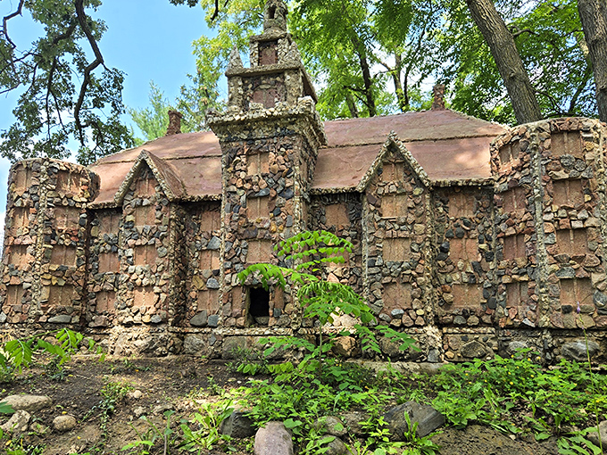 Another castle structure demonstrates that one miniature stone fortress is good, but multiple stone fortresses scattered throughout the garden is even better for maximum fairy tale vibes.