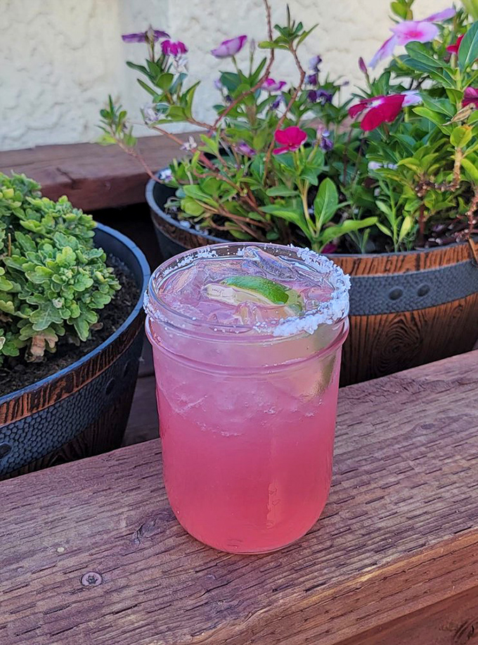 The Arizona Prickly Pear Margarita, a sunset in a glass that tastes like the desert blooming, with a salt rim that brings you back to earth.